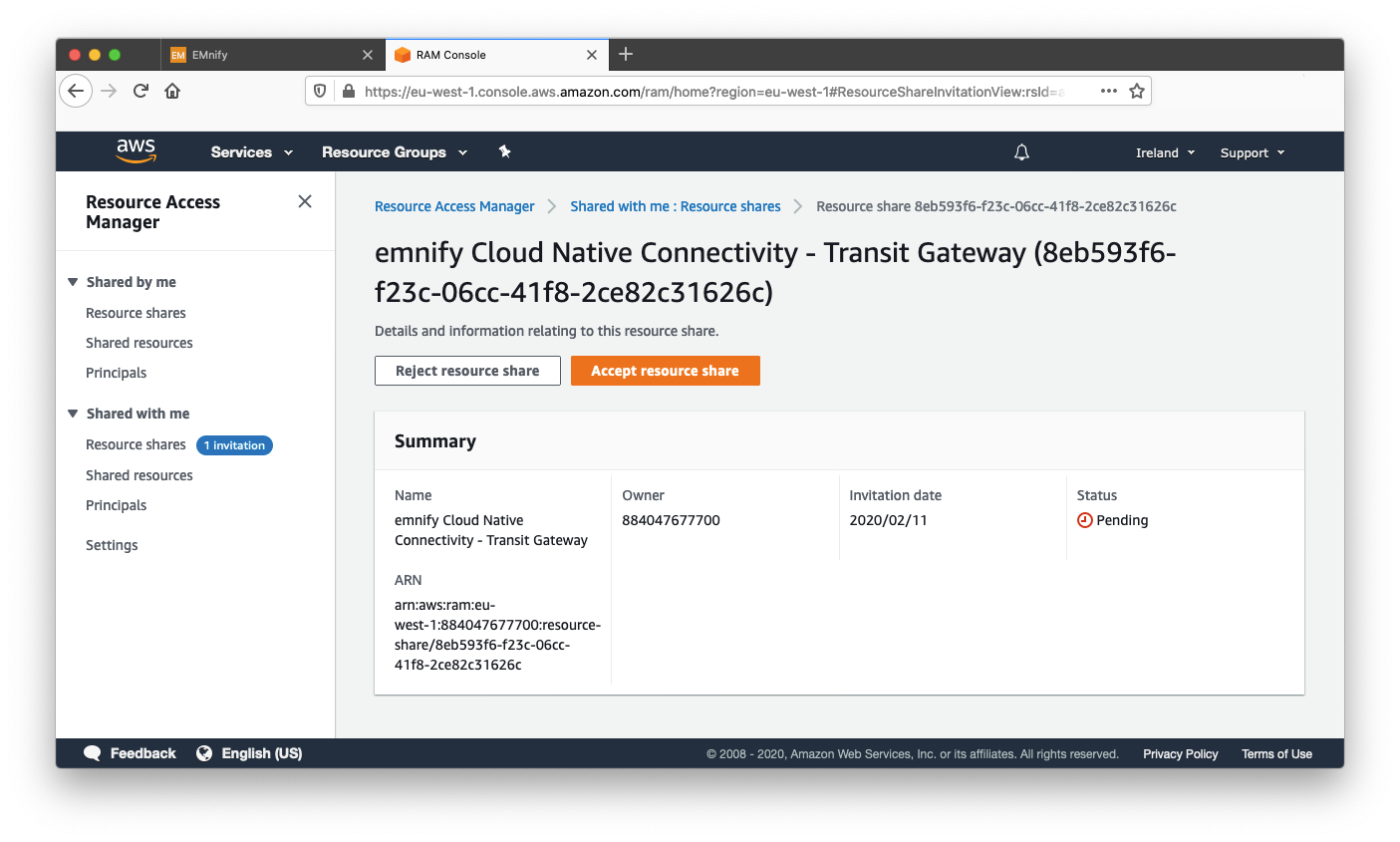 Cloud Connect Integration Into AWS Transit Gateway | emnify Integration Guides