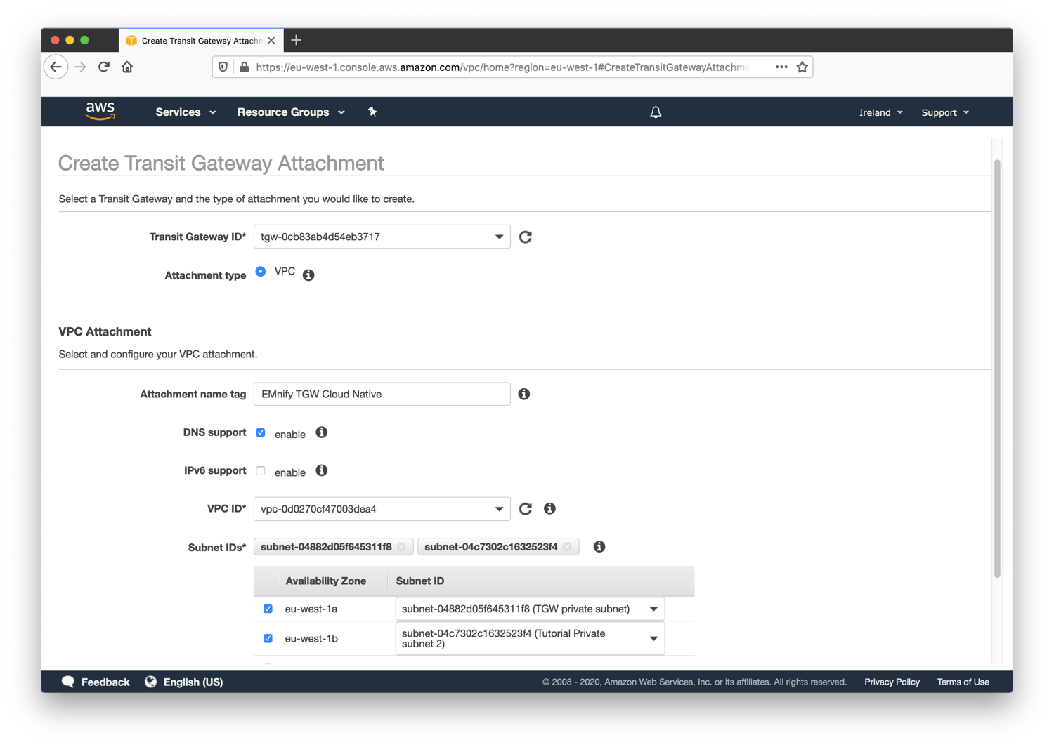 Cloud Connect Integration Into AWS Transit Gateway | emnify Integration Guides